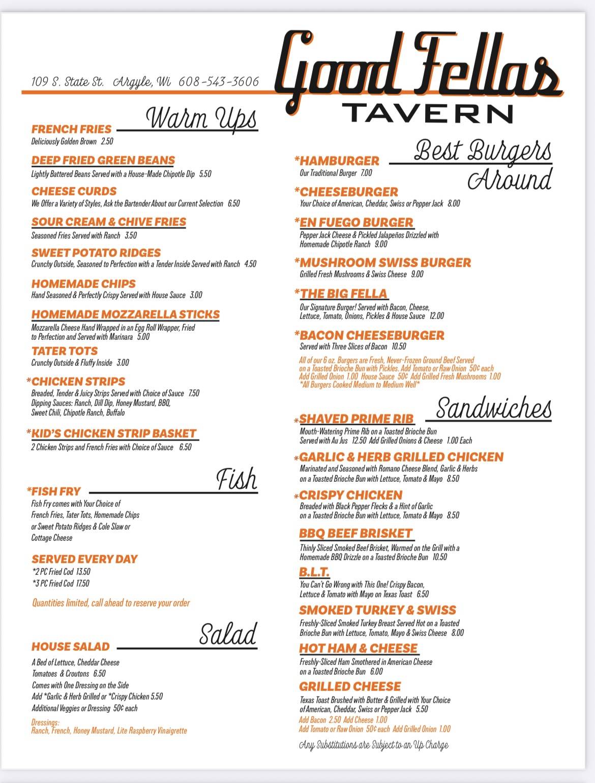 Menu at Good Fellas Tavern pub & bar, Argyle