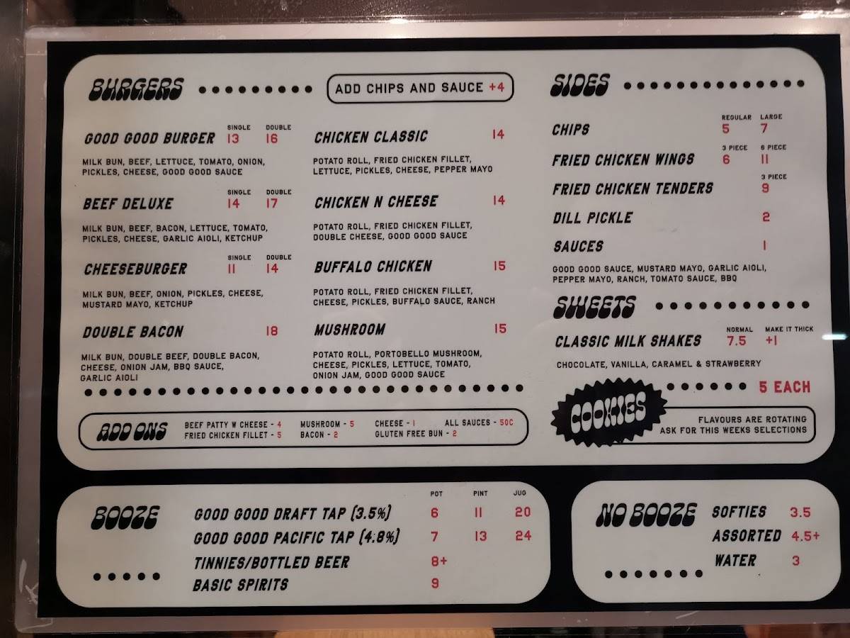 Menu at Good Good Burgers restaurant, Maidstone