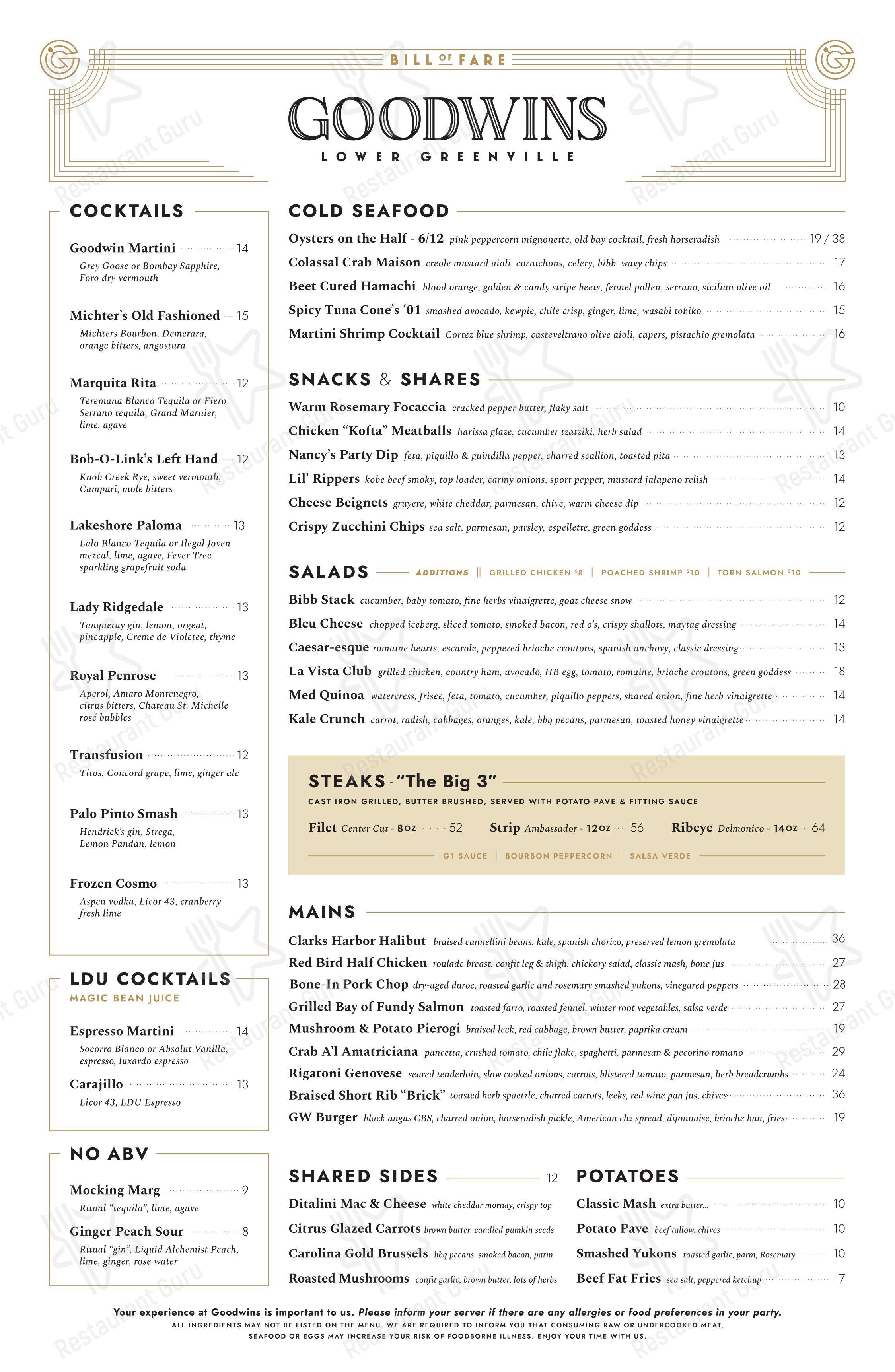 Menu at Goodwins pub & bar, Dallas