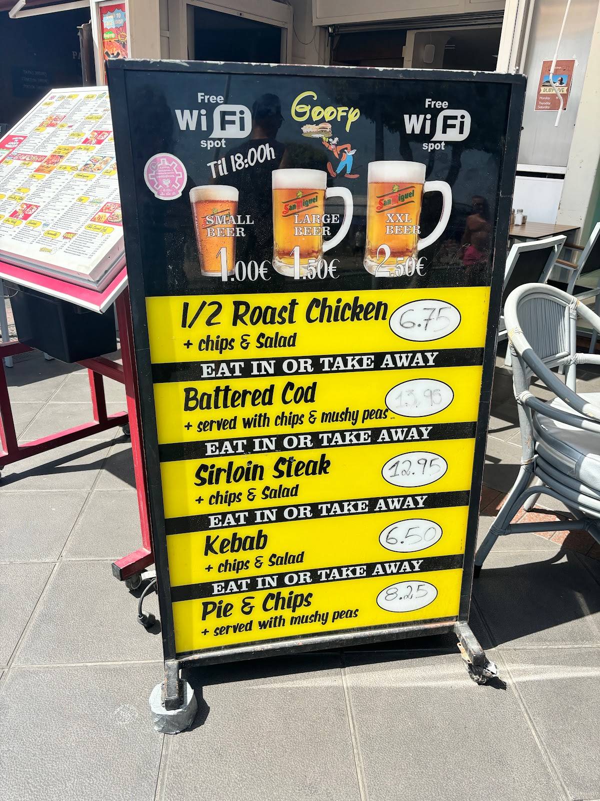 Menu at Goofy Burger restaurant, Tías