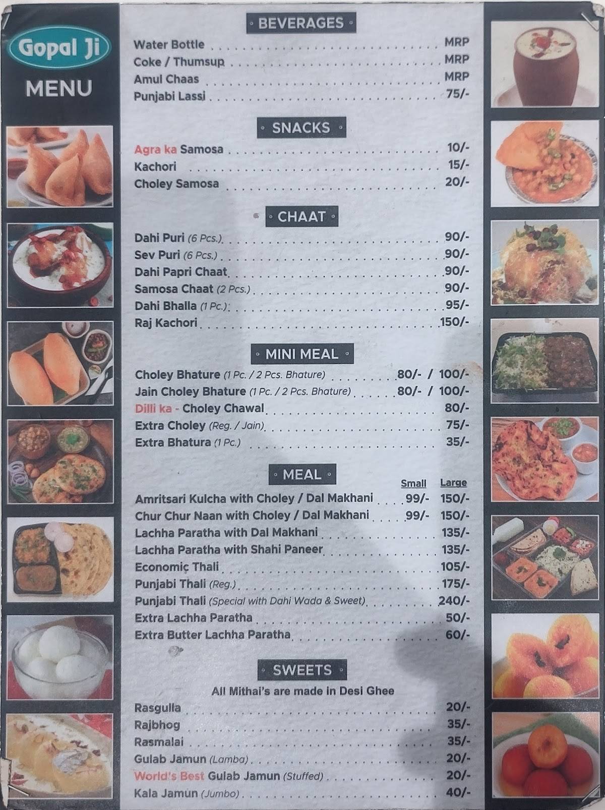 Menu at Gopal Ji - Choley Bhature, Surat, Shop No. G - 22 New Supreme