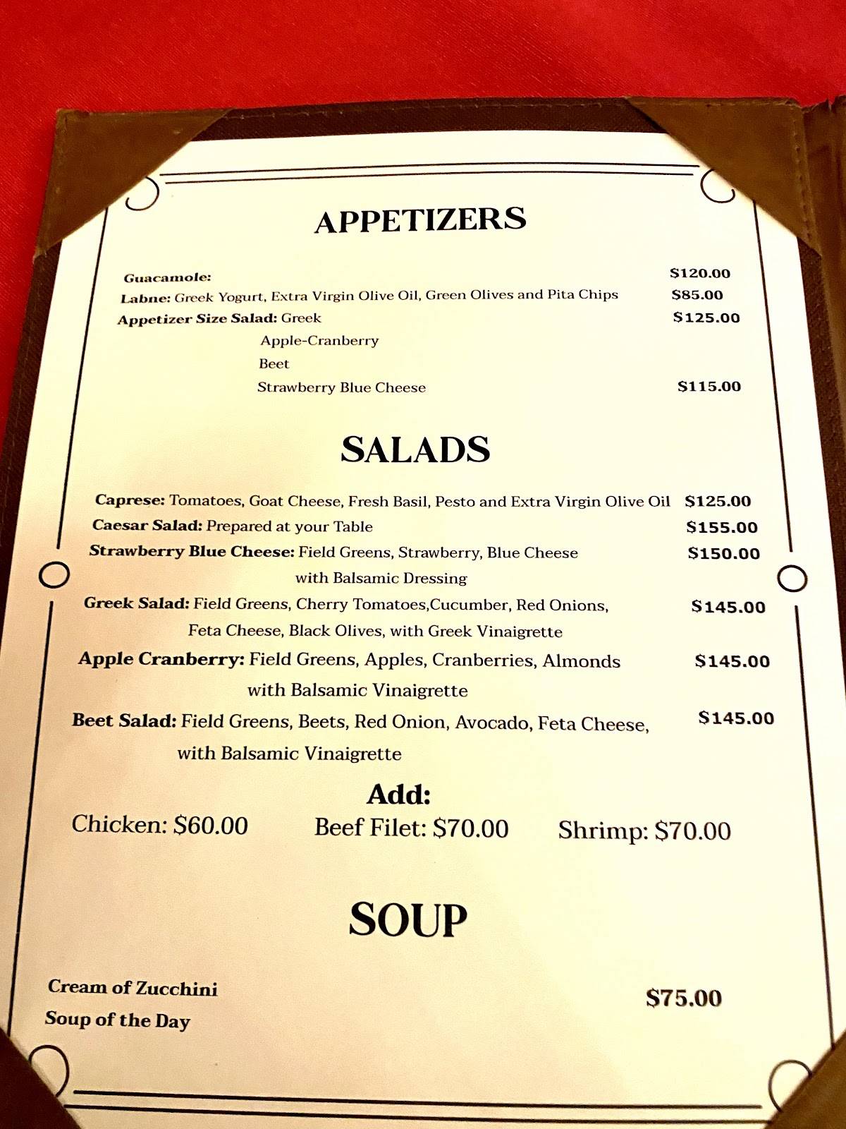 Menu at Gosha's Restaurant, Ajijic
