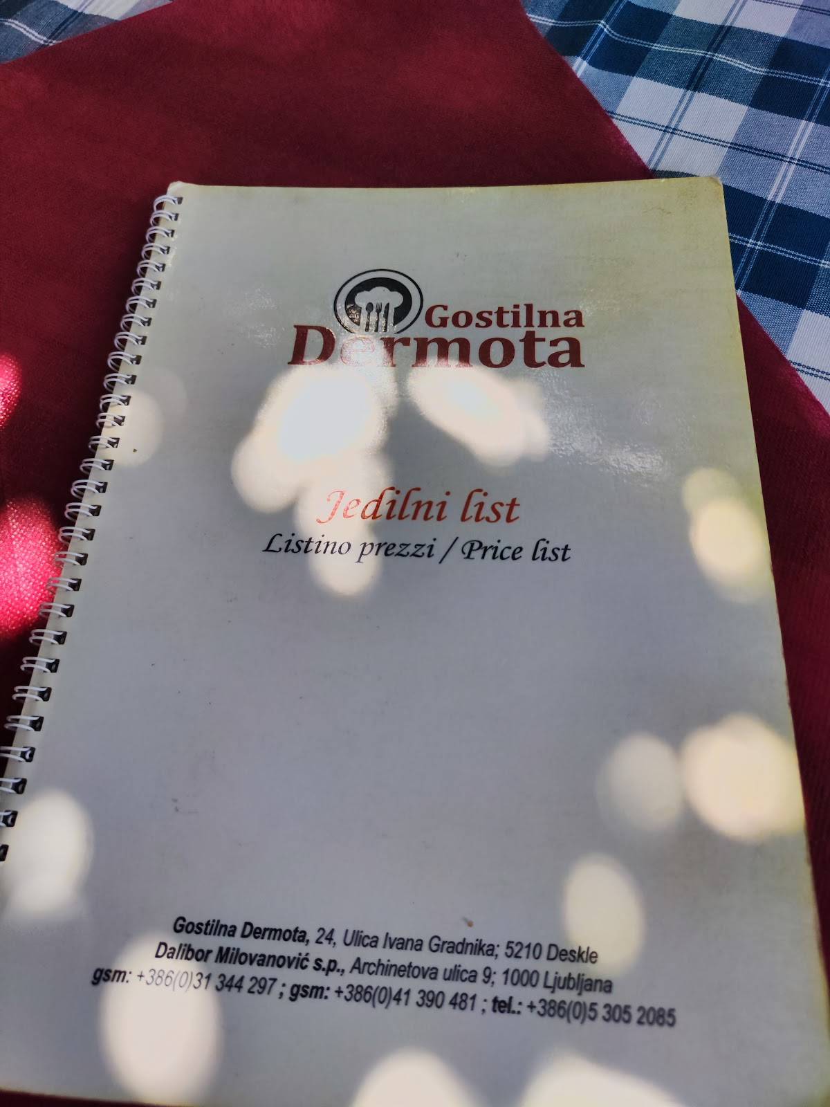 Menu at Gostilna Dermota grill restaurant, Deskle