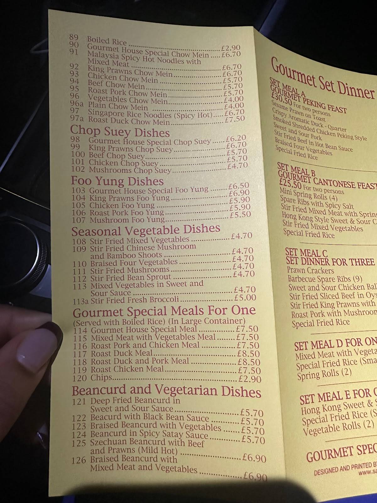 Menu at Gourmet China Cook fast food, London