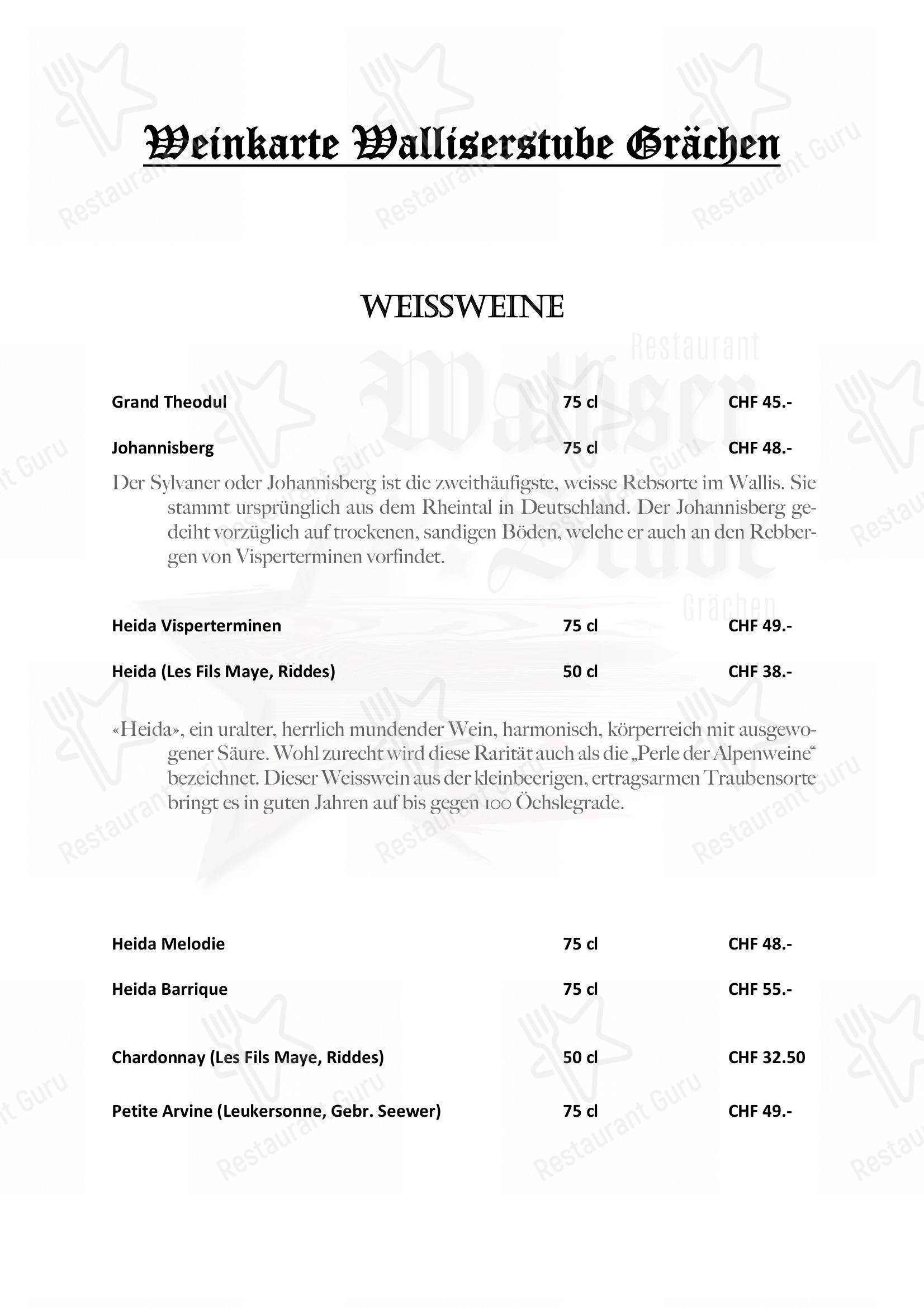 Menu at Walliserstube Grächen Walliser Spezialitäten, Grächen ...