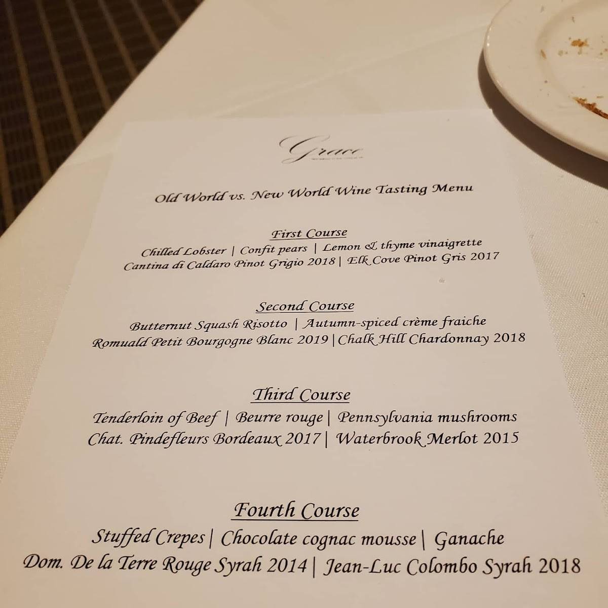 Menu at Grace Restaurant, State College