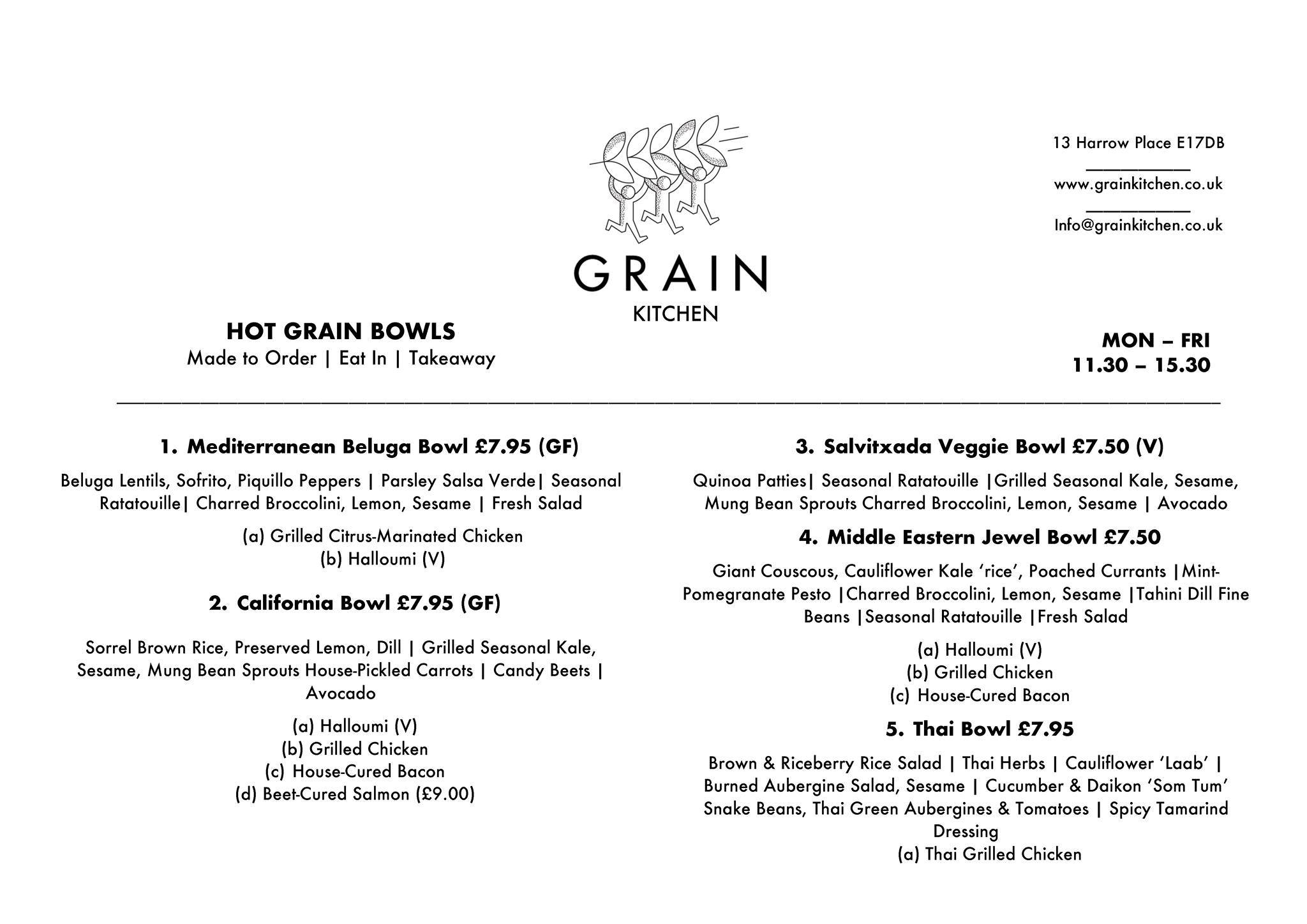 Carta del restaurante Grain Kitchen, Londres