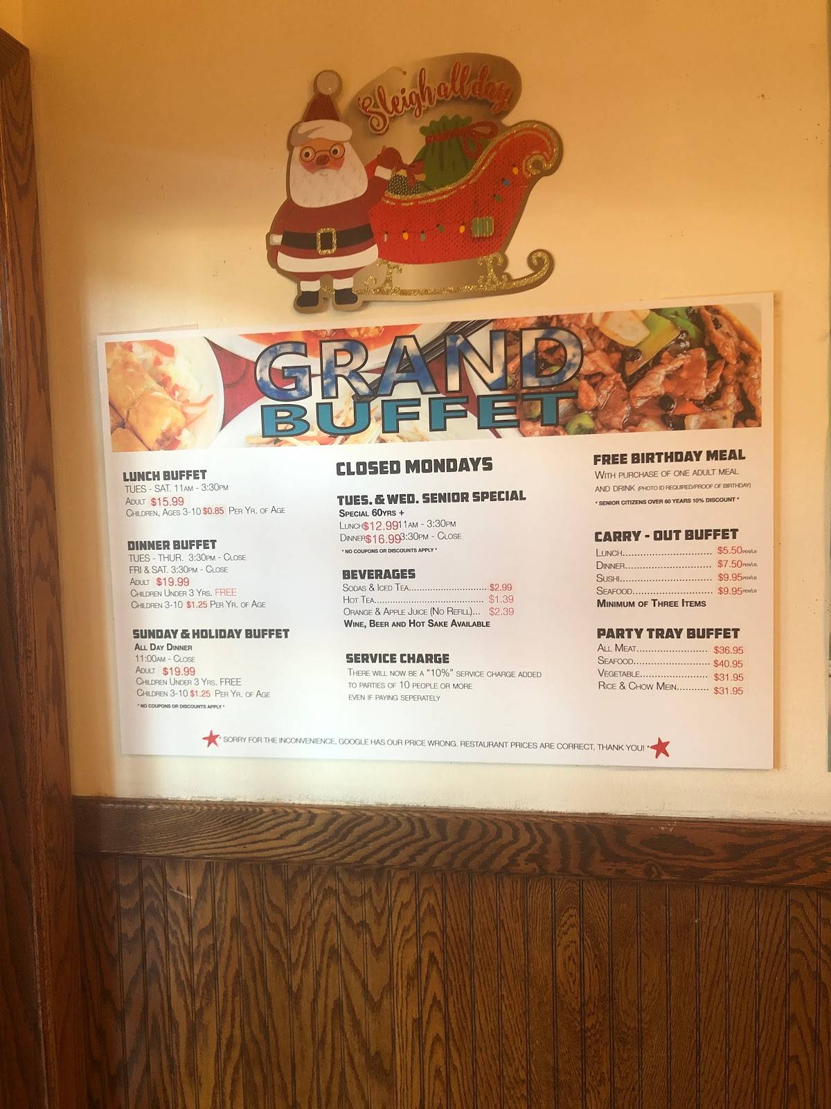 Menu at Grand Buffet restaurant, Redding