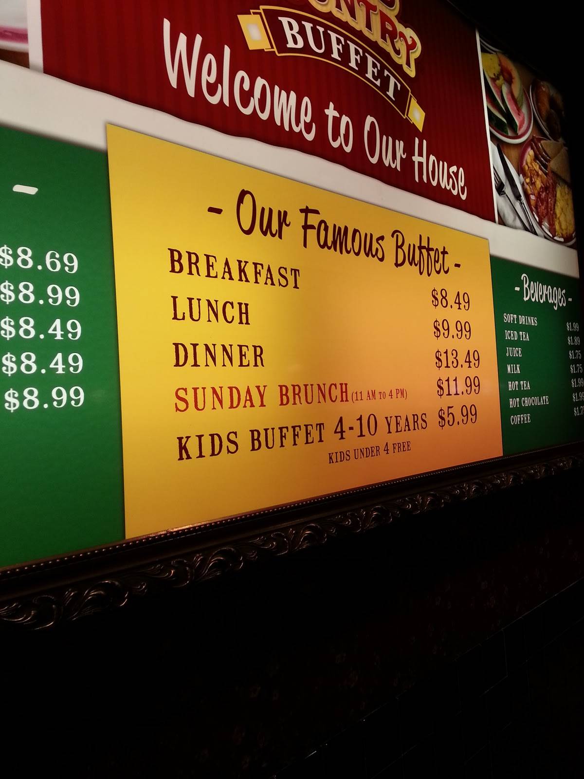 Menu at Grand Country Buffet pub & bar, Branson