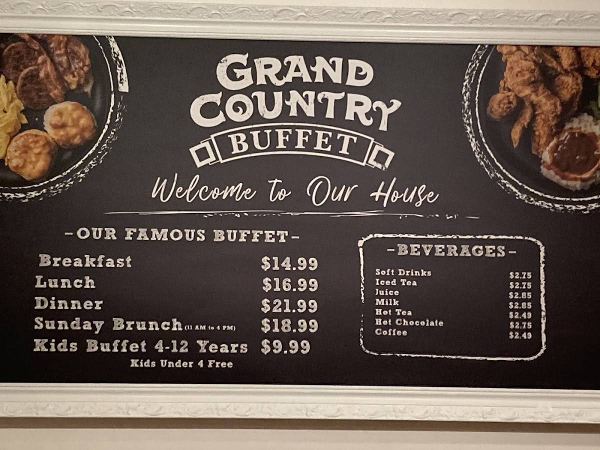 Menu at Grand Country Buffet pub & bar, Branson