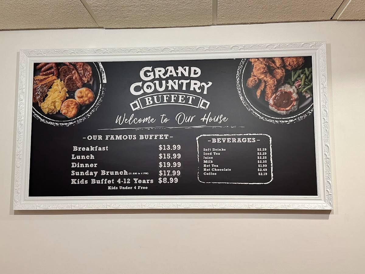 Menu at Grand Country Buffet pub & bar, Branson