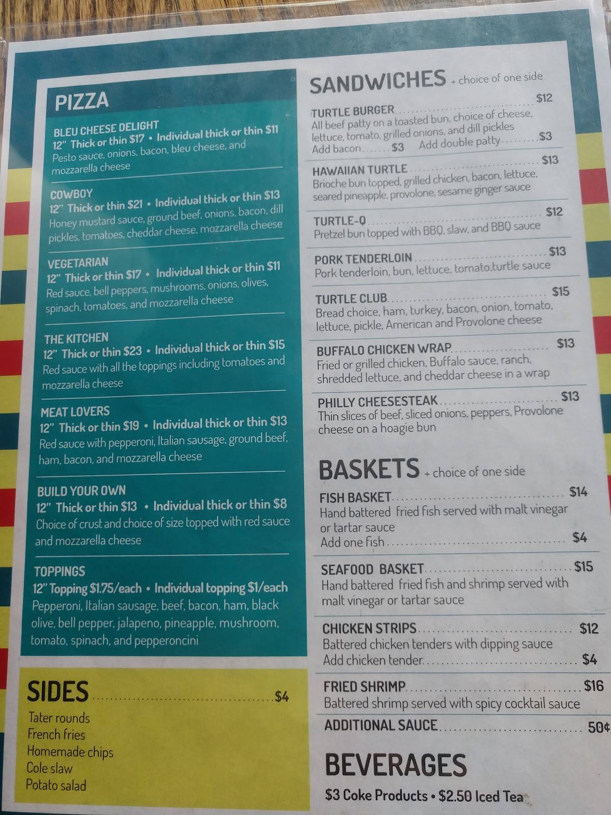 Menu at Thirsty Turtle Tavern pub & bar, Grand Rivers