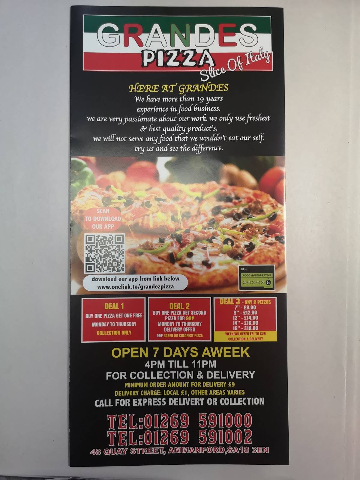 Menu at Grandes Pizza pizzeria, Ammanford
