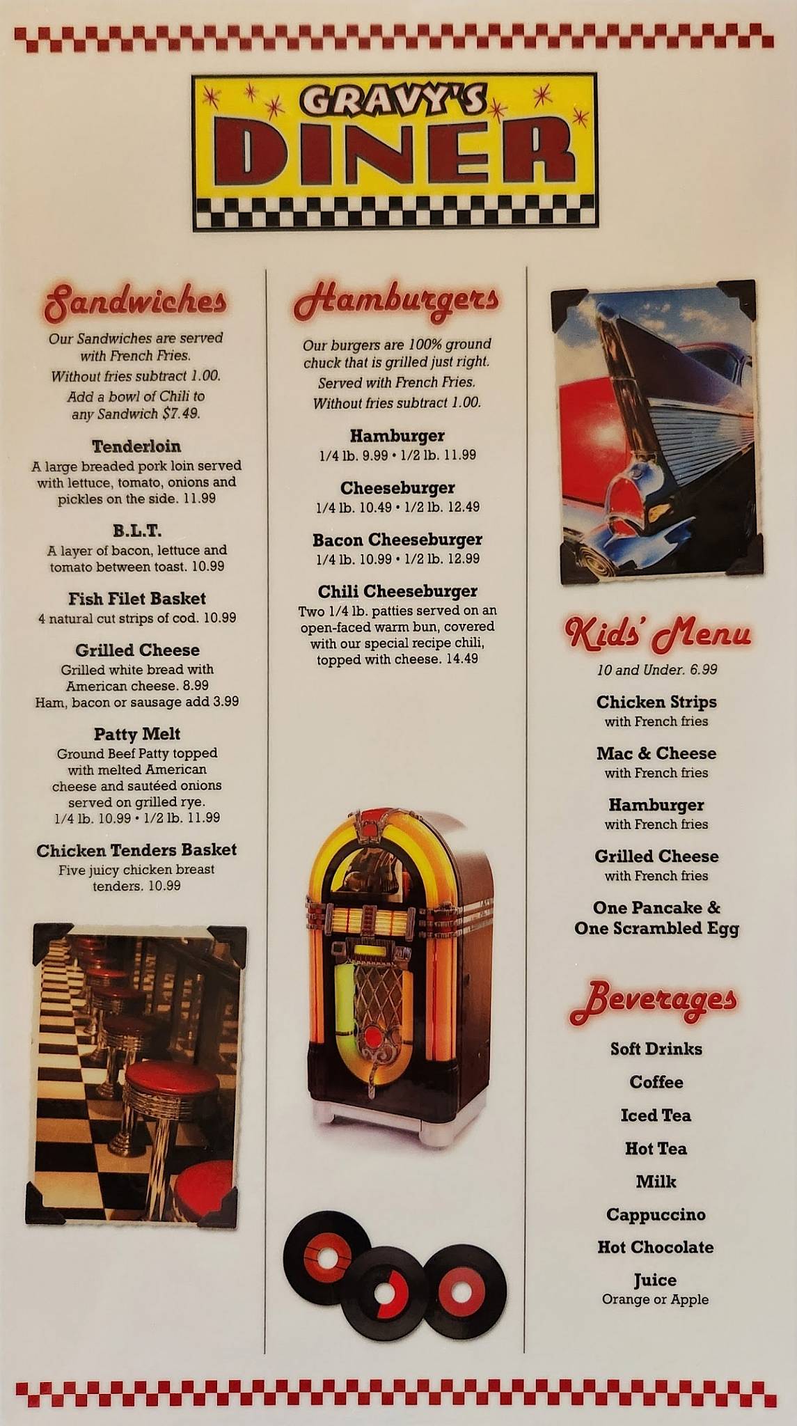 Menu at Gravy's Diner restaurant, Cedar Falls
