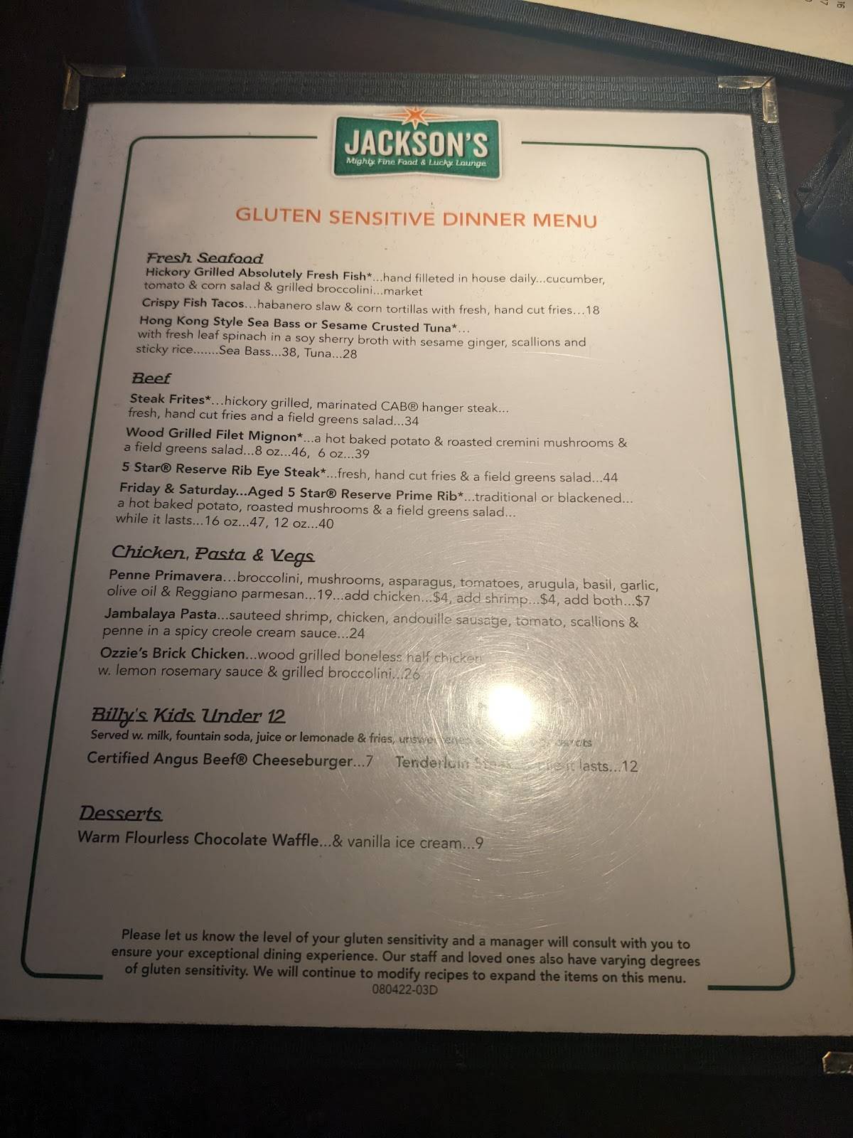 Menu at Jackson's Mighty Fine Food and Lucky Lounge restaurant, Reston