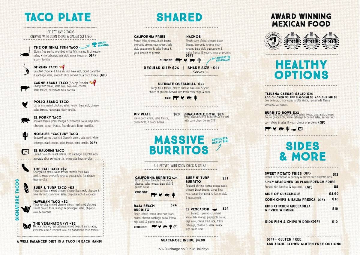 Menu at Greedy Gringo restaurant, Caloundra
