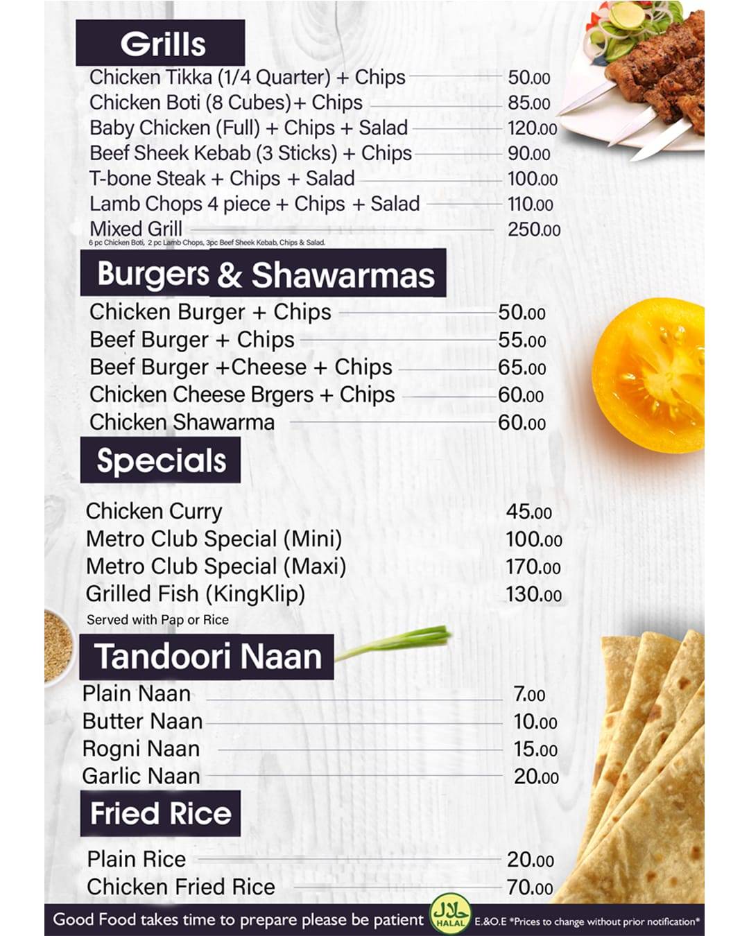 Menu at Green Chilli Grill restaurant, Pretoria