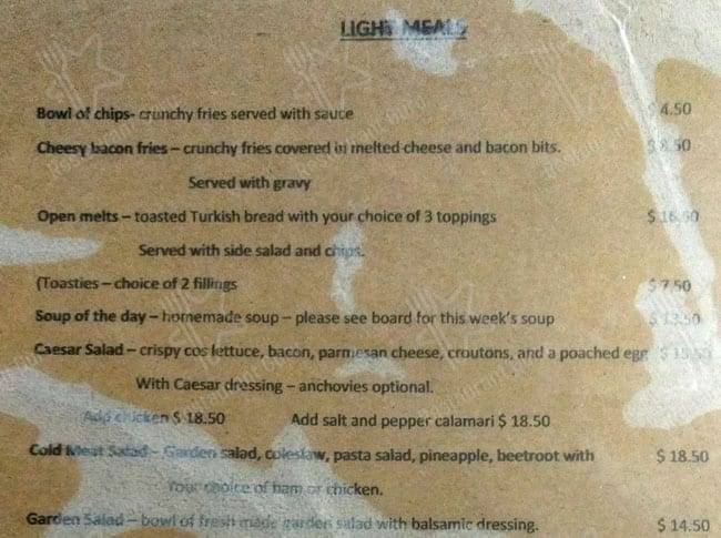 Menu at Froggies Rest cafe, Logan Village