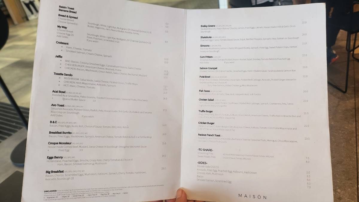 Menu at MAISON COFFEE cafe, Greenfield Park