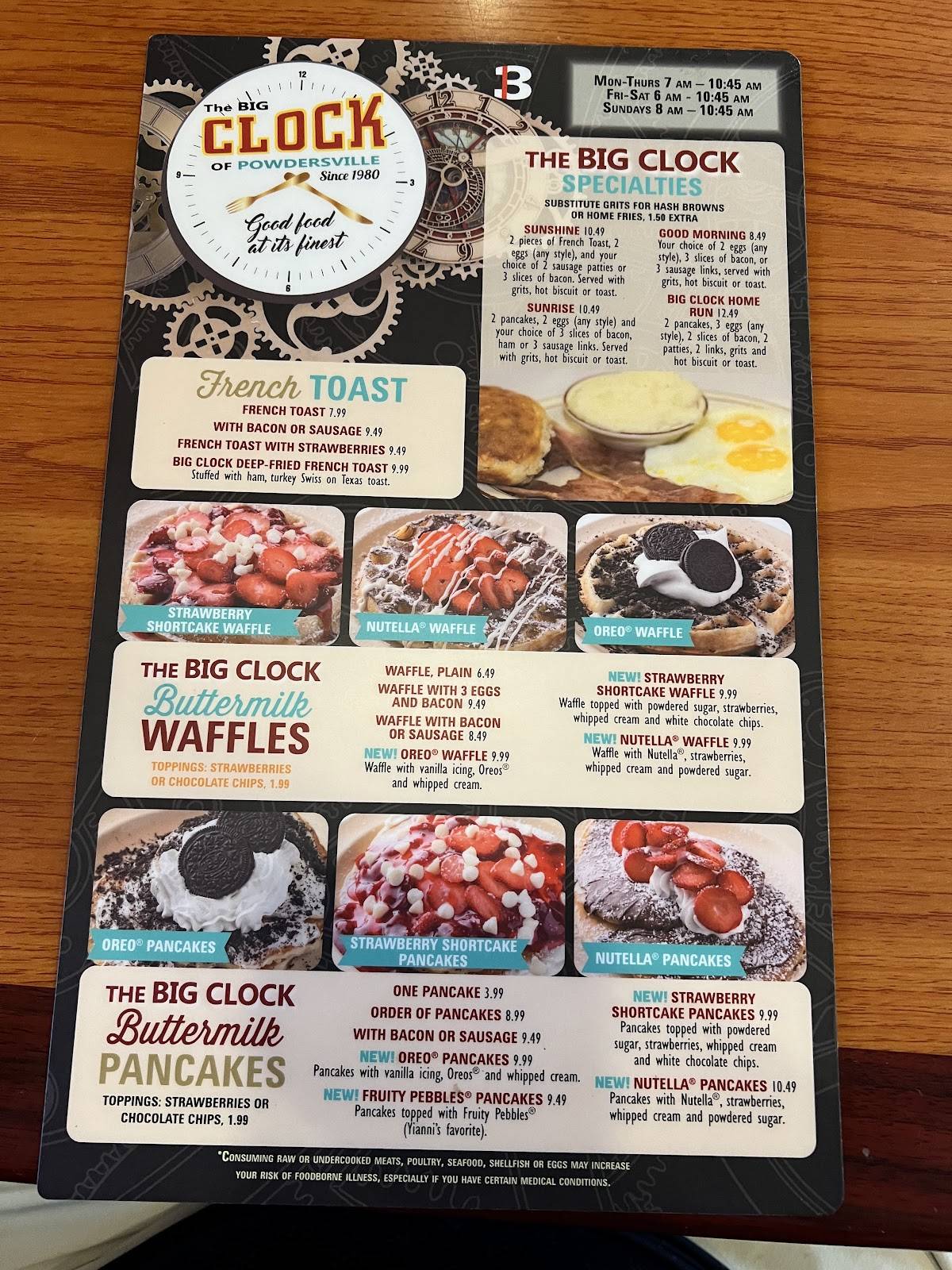 Menu at The BIG Clock of Powdersville restaurant, Greenville, SC-153