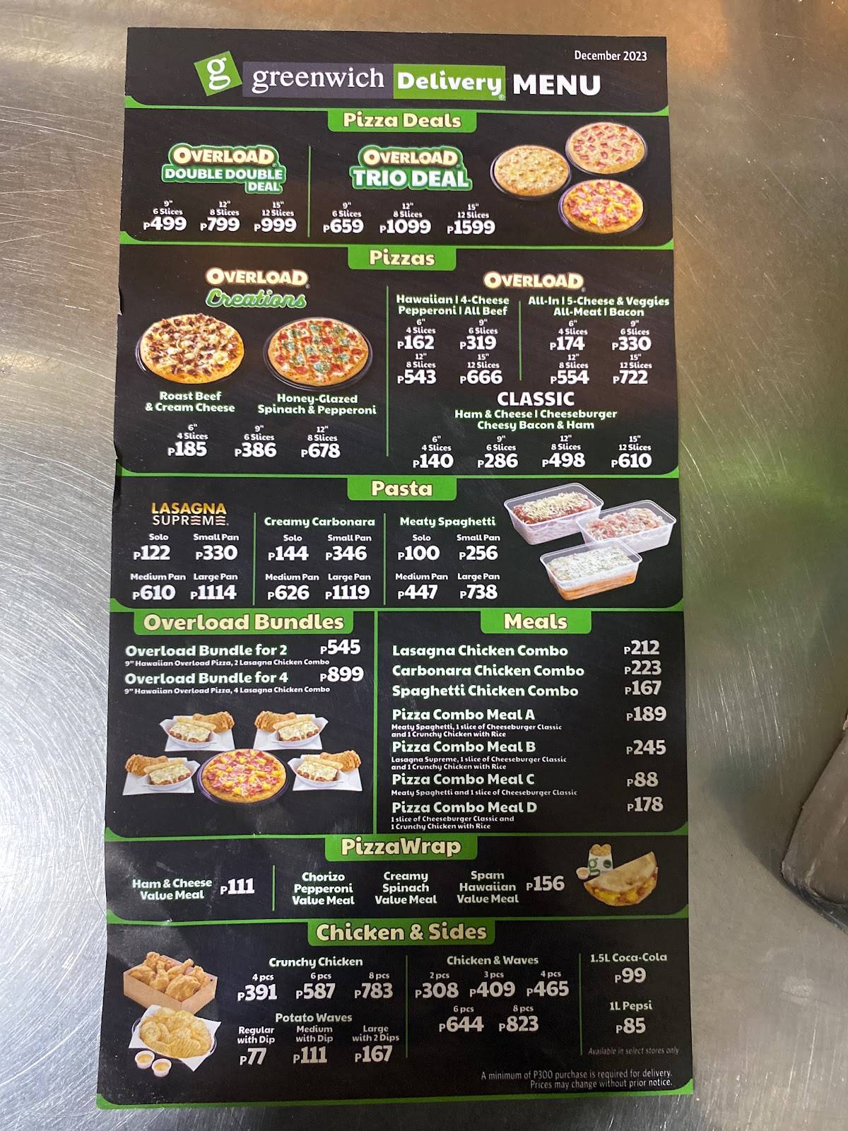 Меню ресторана Greenwich Pizza - Welcome Rotonda, Кесон-Сити