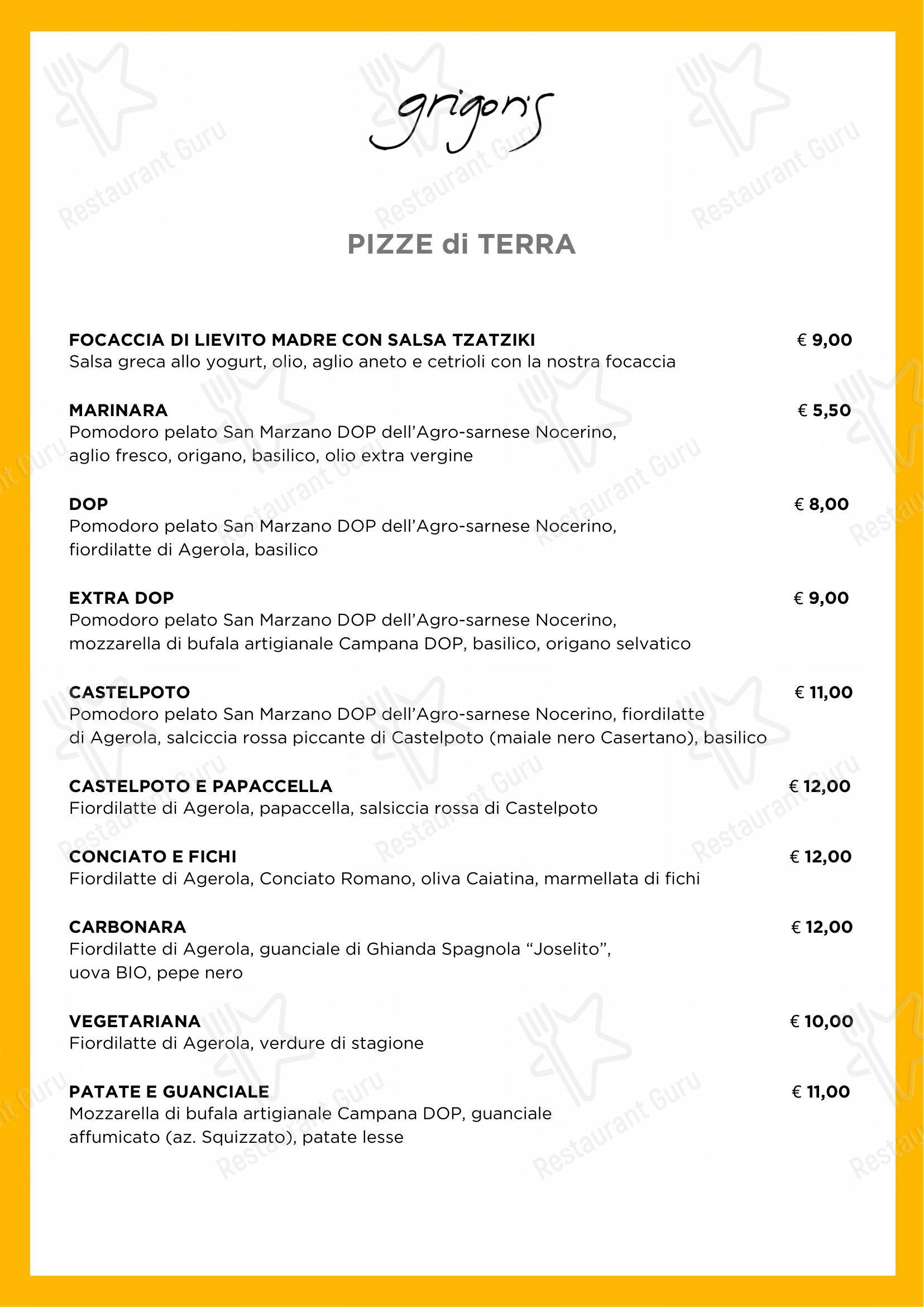 Menu au Grigoris The bakery, Venise