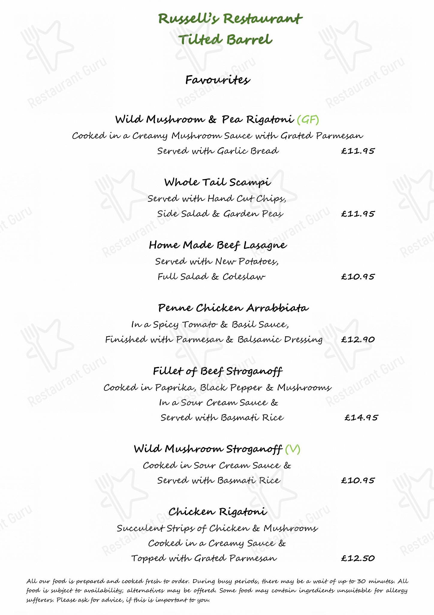 Menu at The Tilted Barrel, Grimsby, 2 Kirk Gate
