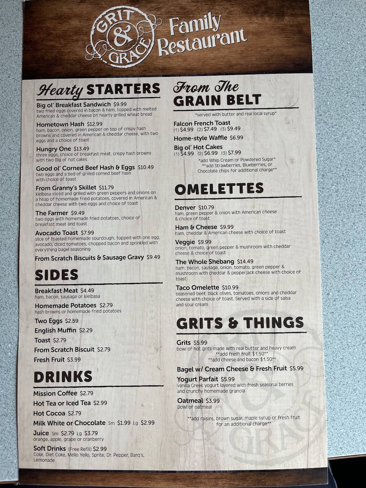 Menu at Grit & Grace Family Restaurant, Amherst