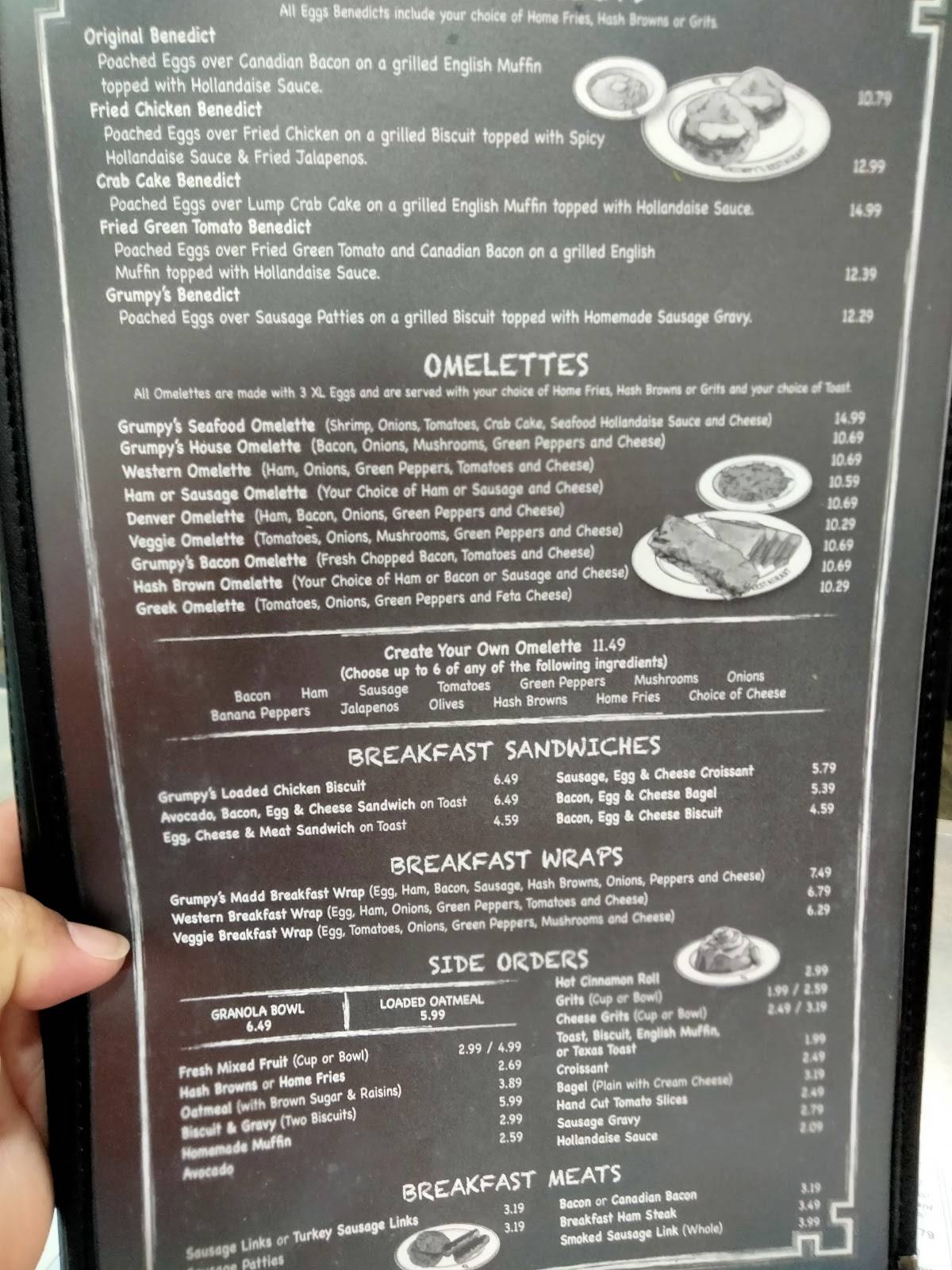 Menu at Grumpy's Restaurant, Orange Park