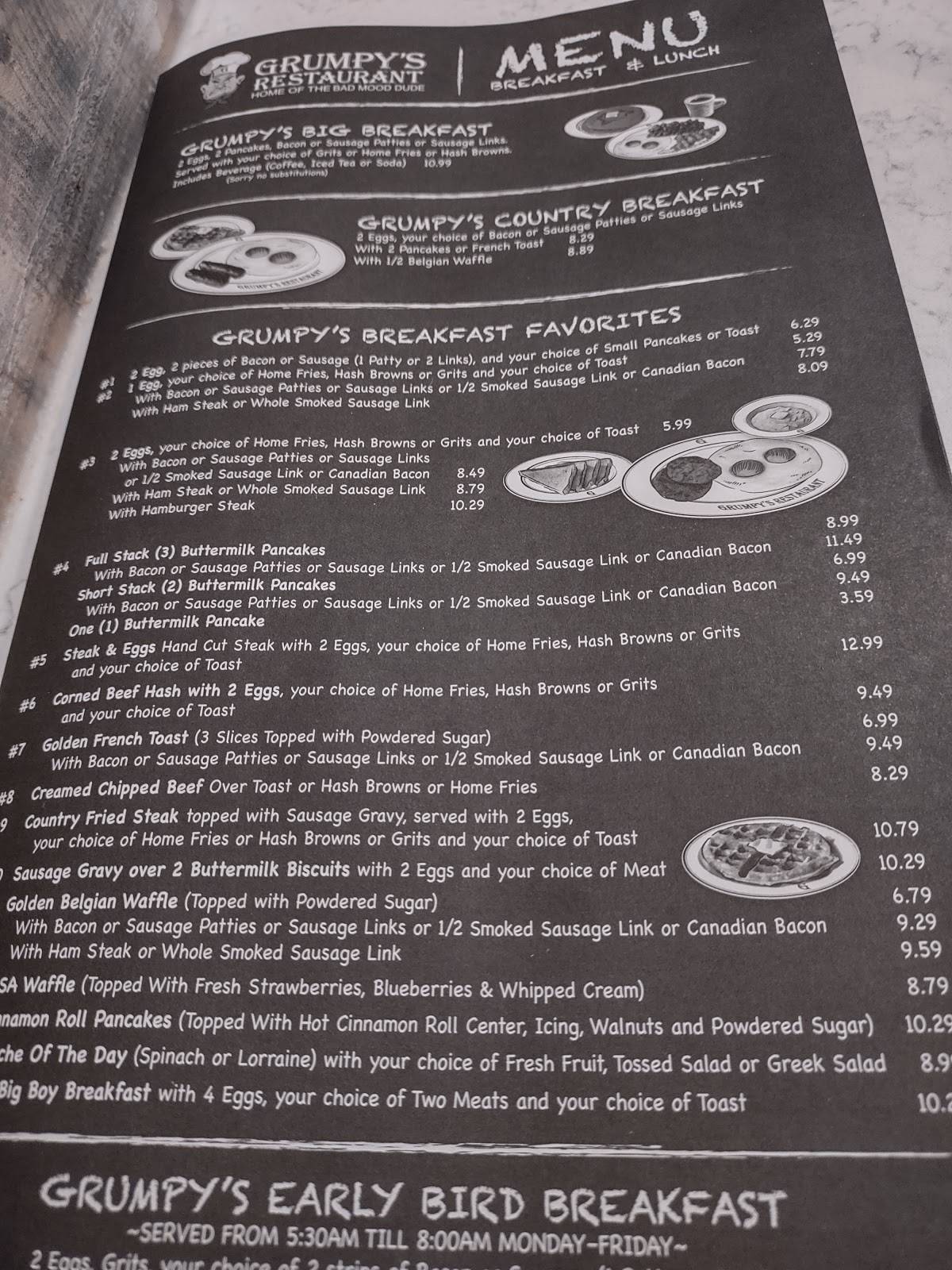 Menu at Grumpy's Restaurant, Orange Park