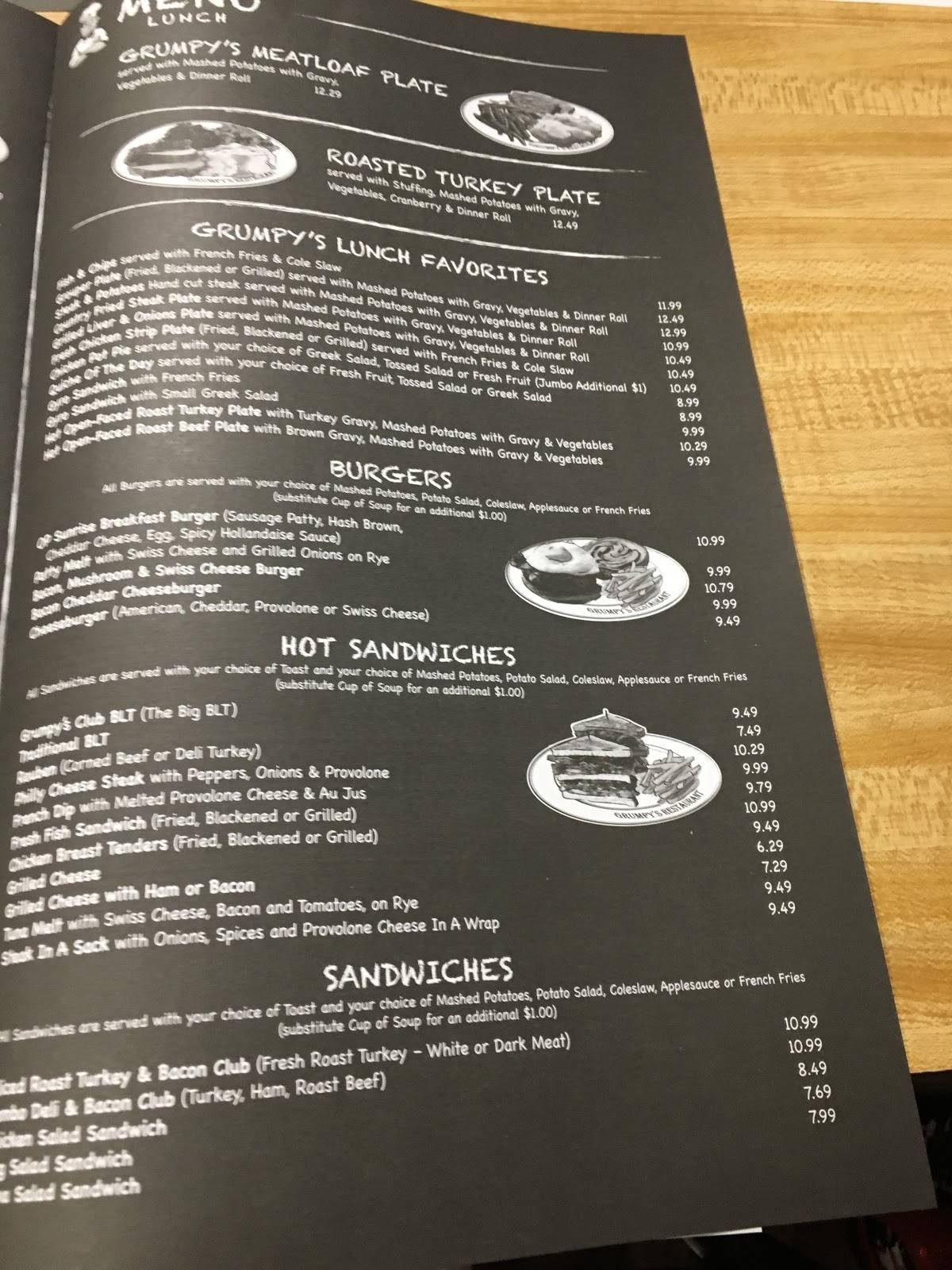 Menu at Grumpy's Restaurant, Orange Park