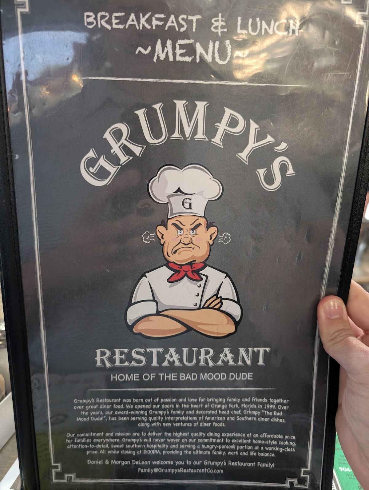 Menu at Grumpy's Restaurant, Orange Park