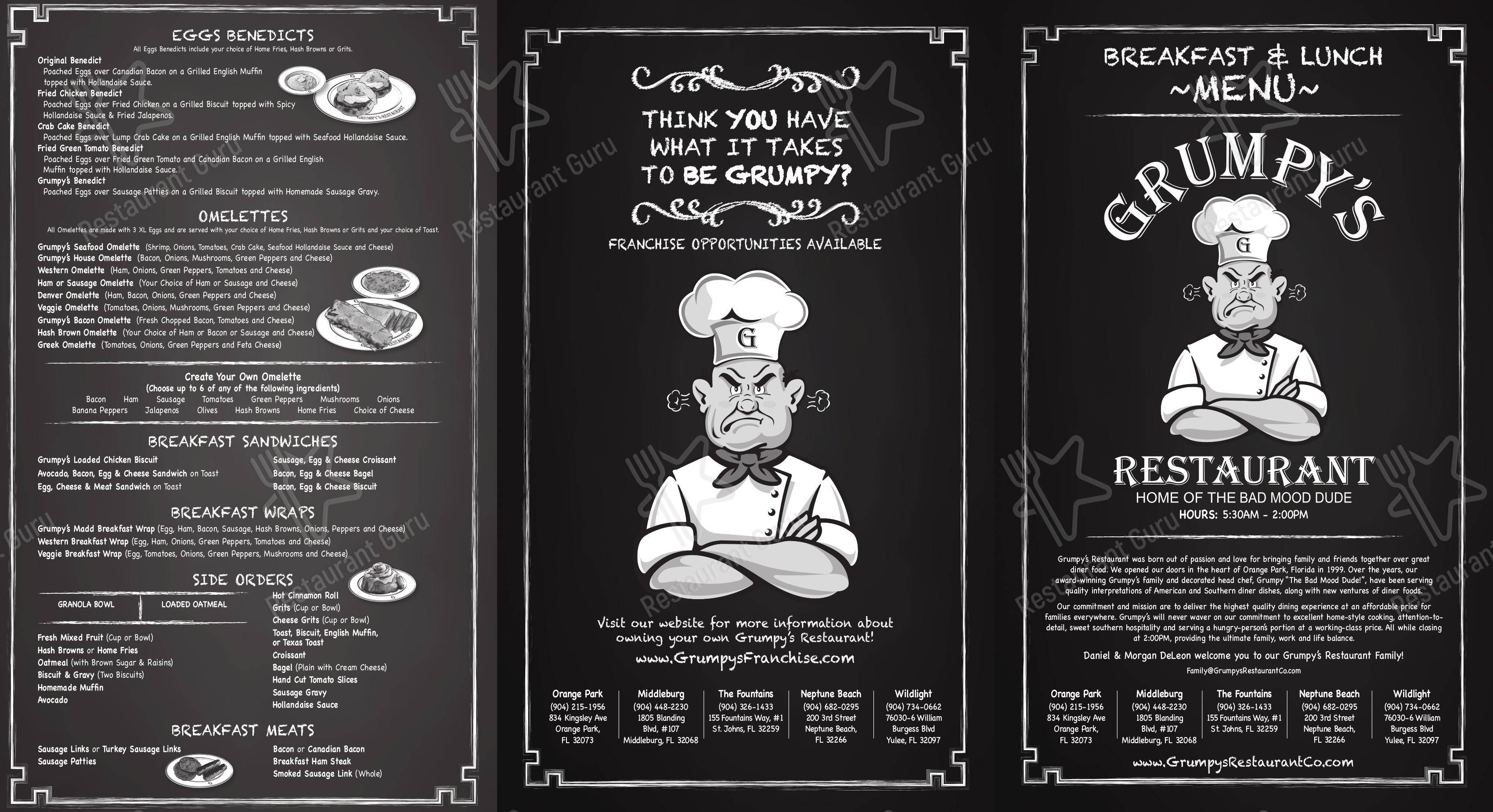 Menu at Grumpy's Restaurant, Orange Park