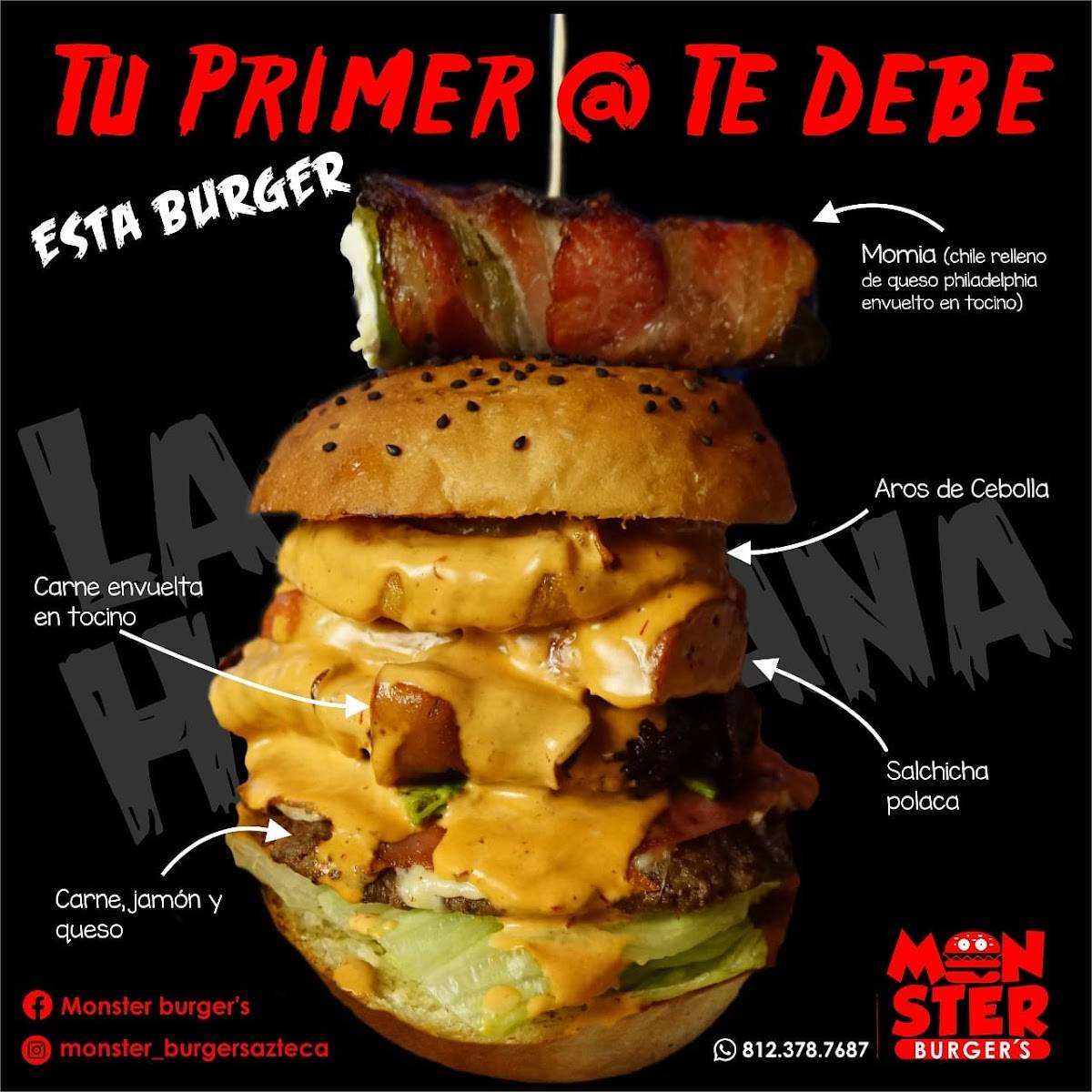 Carta del restaurante Monster burger's azteca, Guadalupe