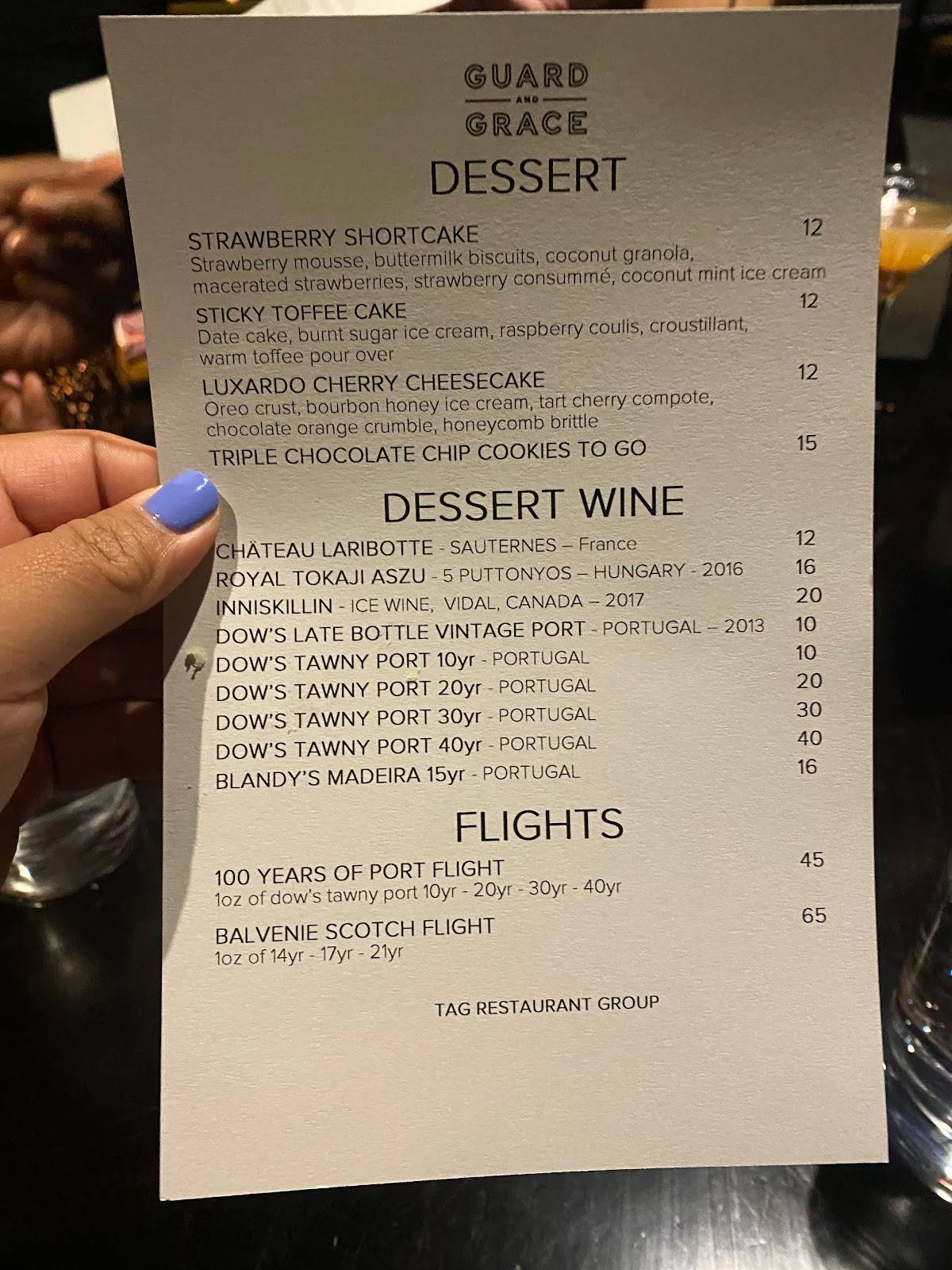 Menu at Guard and Grace steakhouse, Denver