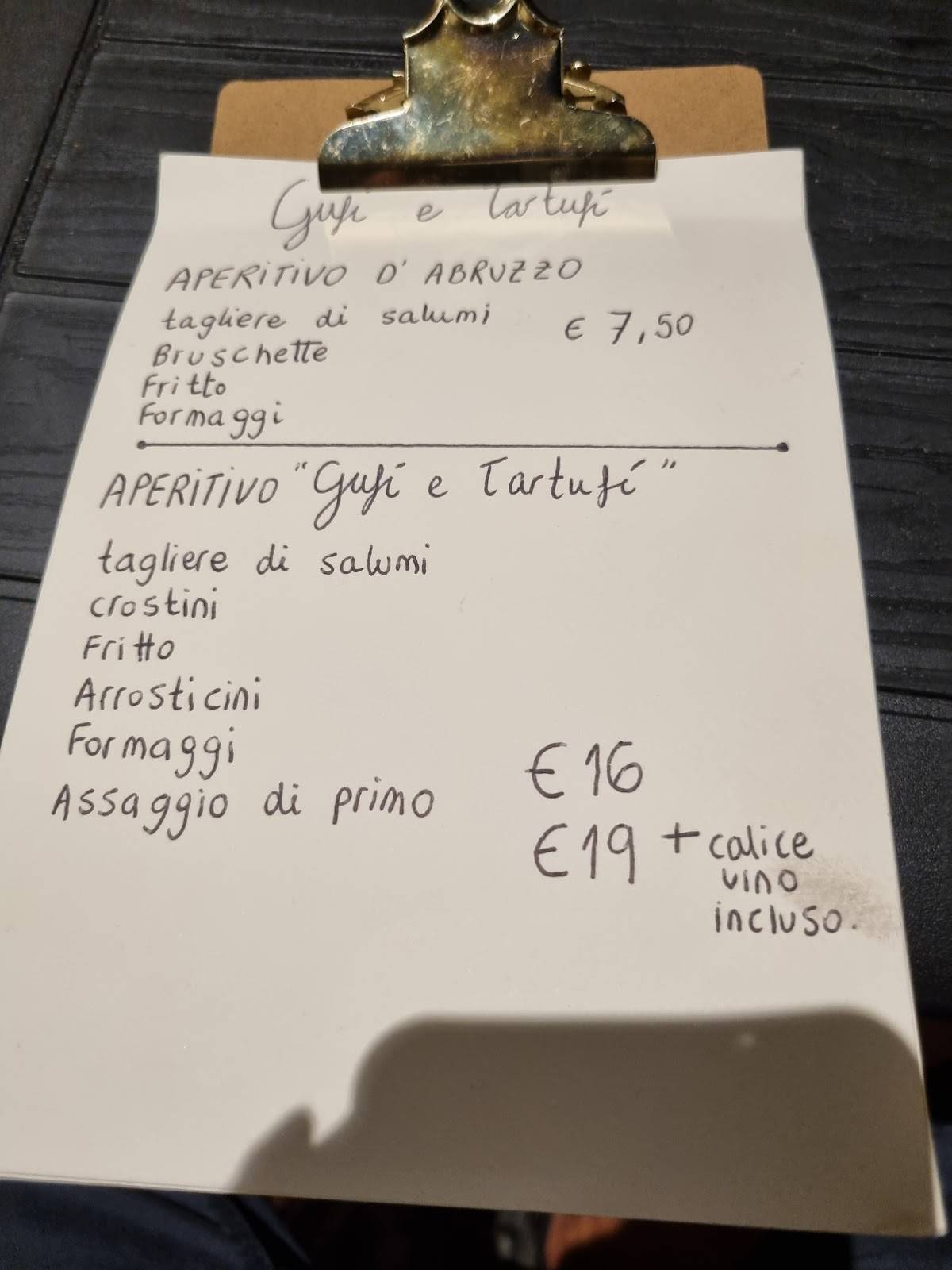 Menu at Gufi e Tartufi Marche restaurant, Montegiorgio