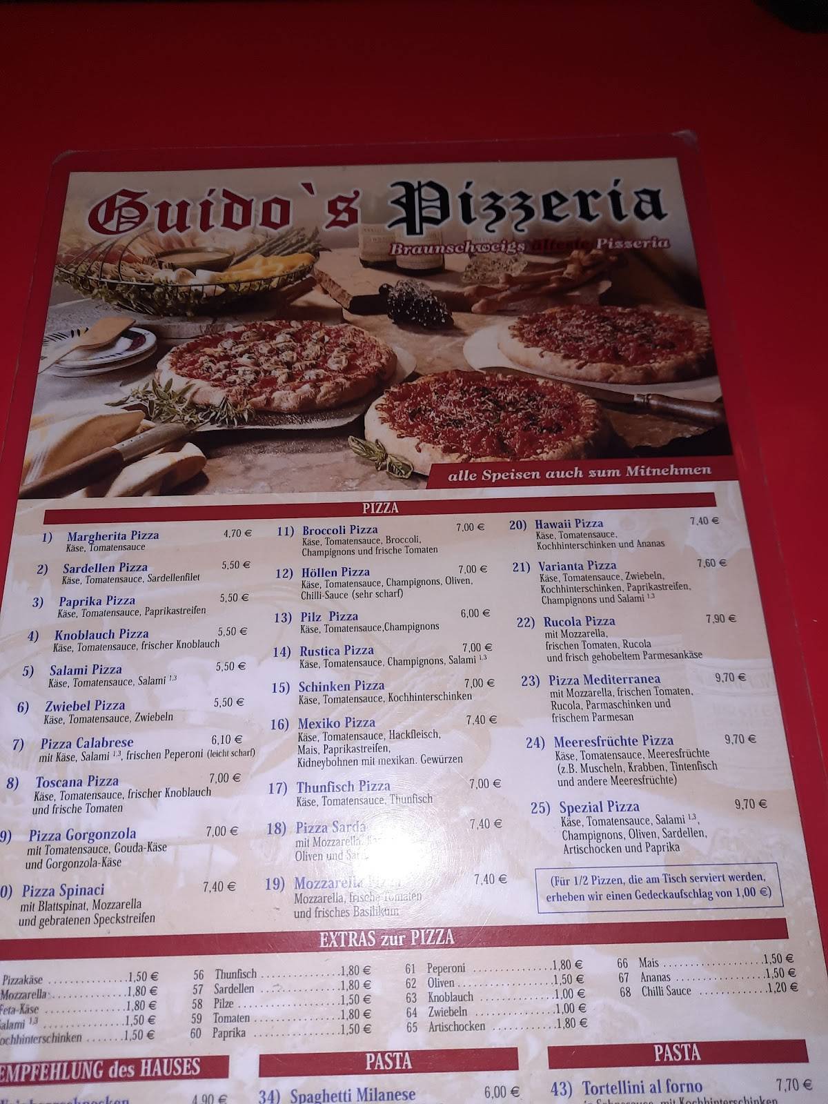 Speisekarte von Guidos Pizzeria, Braunschweig