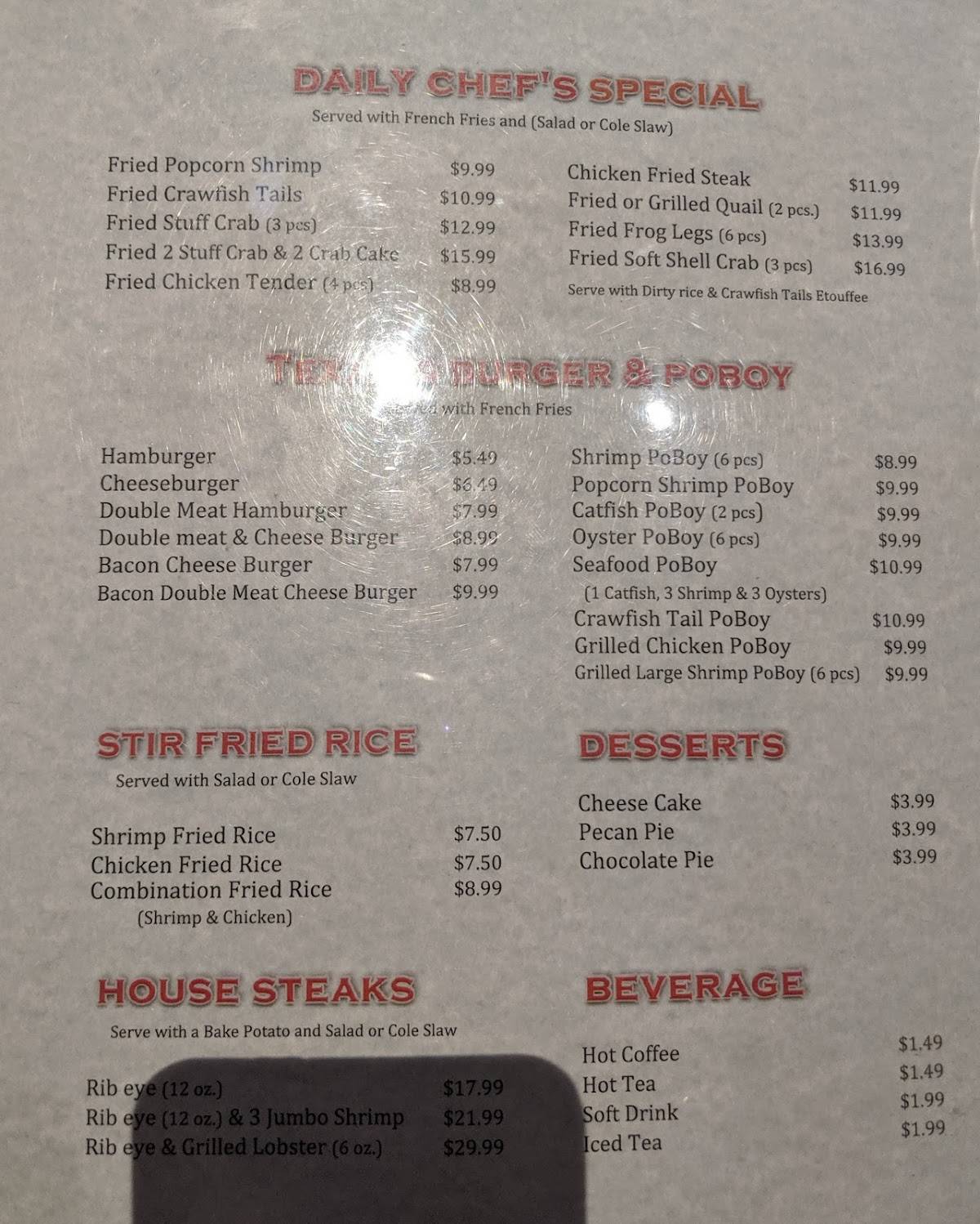 Menu at Lake Jackson Seafood restaurant, Gun Barrel City