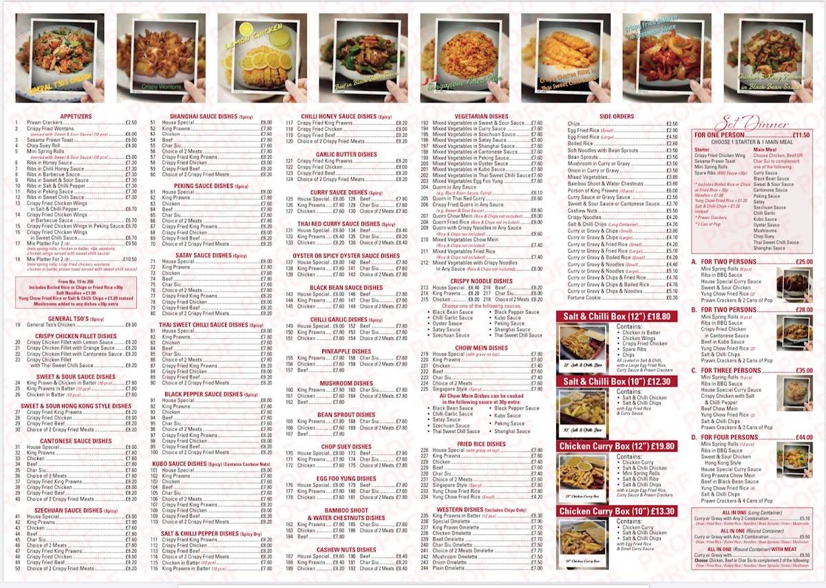 Menu at Guy's Chinese Takeaway pizzeria, South Shields