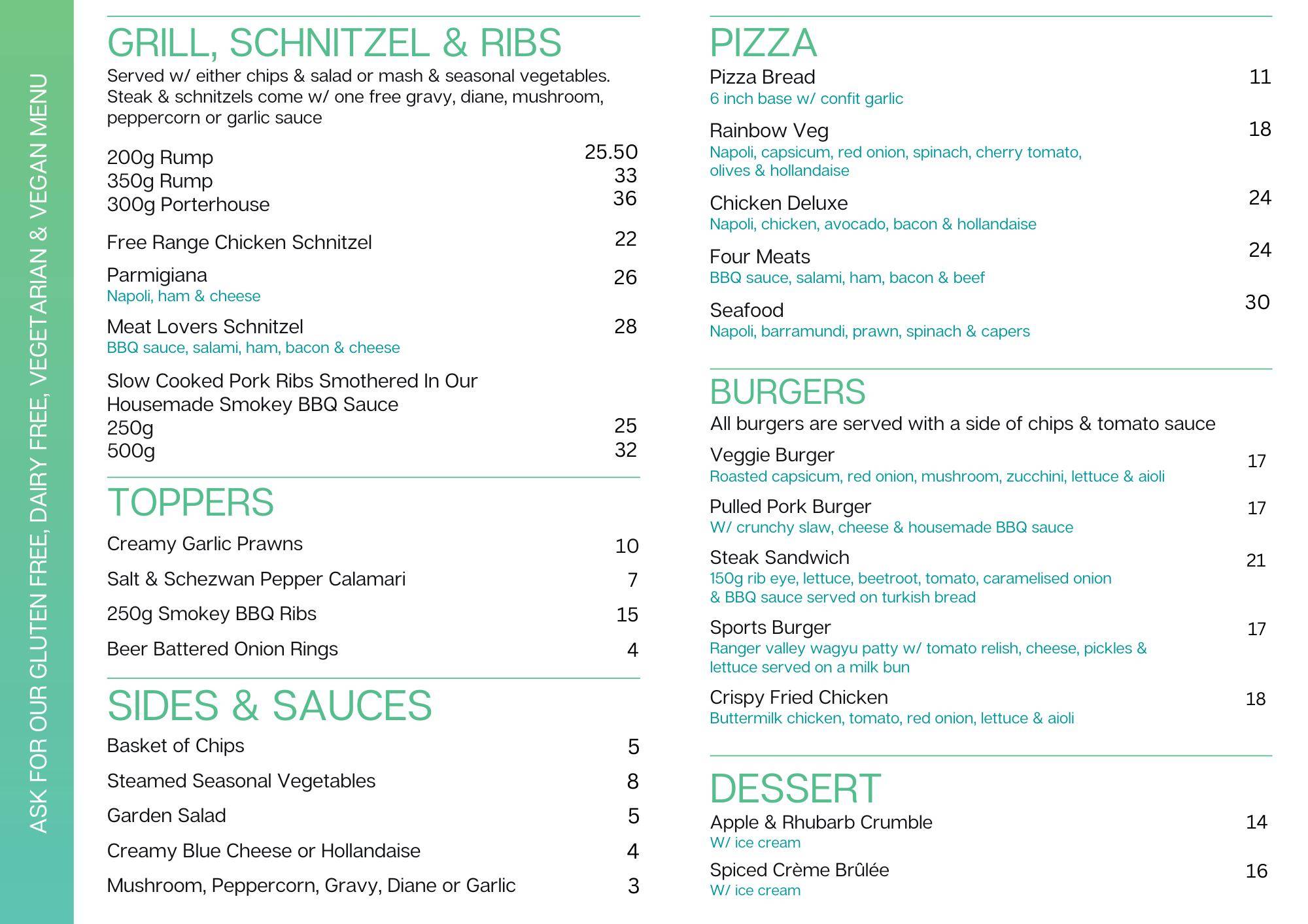 Menu at Gympie Sports Club, Gympie