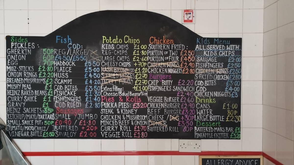 Menu at Lydd fish & Chips restaurant, Lydd