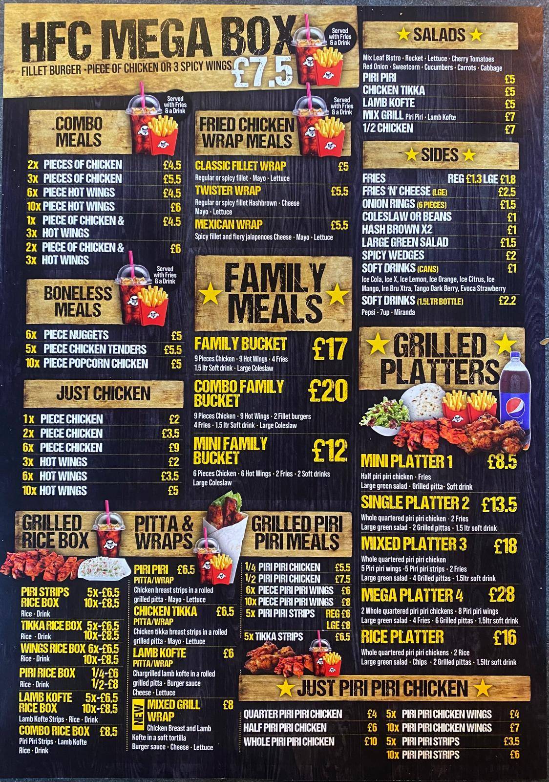 Menu at HFC WAKEFIELD restaurant, Wakefield