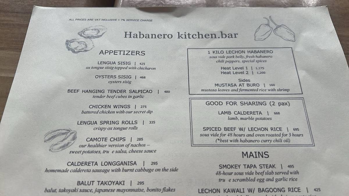 Menu at Habanero Kitchen Bar, Quezon City, Araneta Center