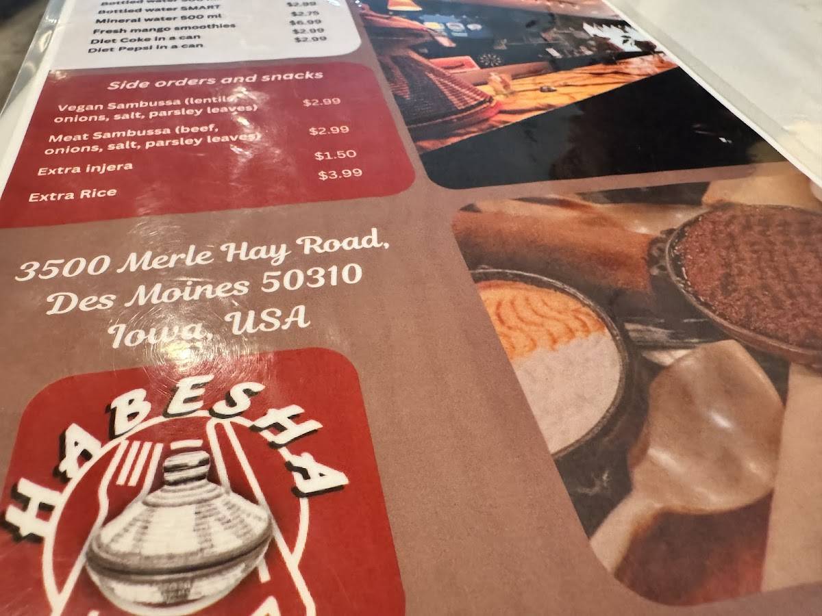 Menu at Habesha Ethio Eritrean Restaurant, Des Moines