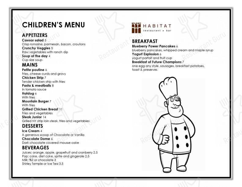 Menu at Habitat Restaurant, Canmore