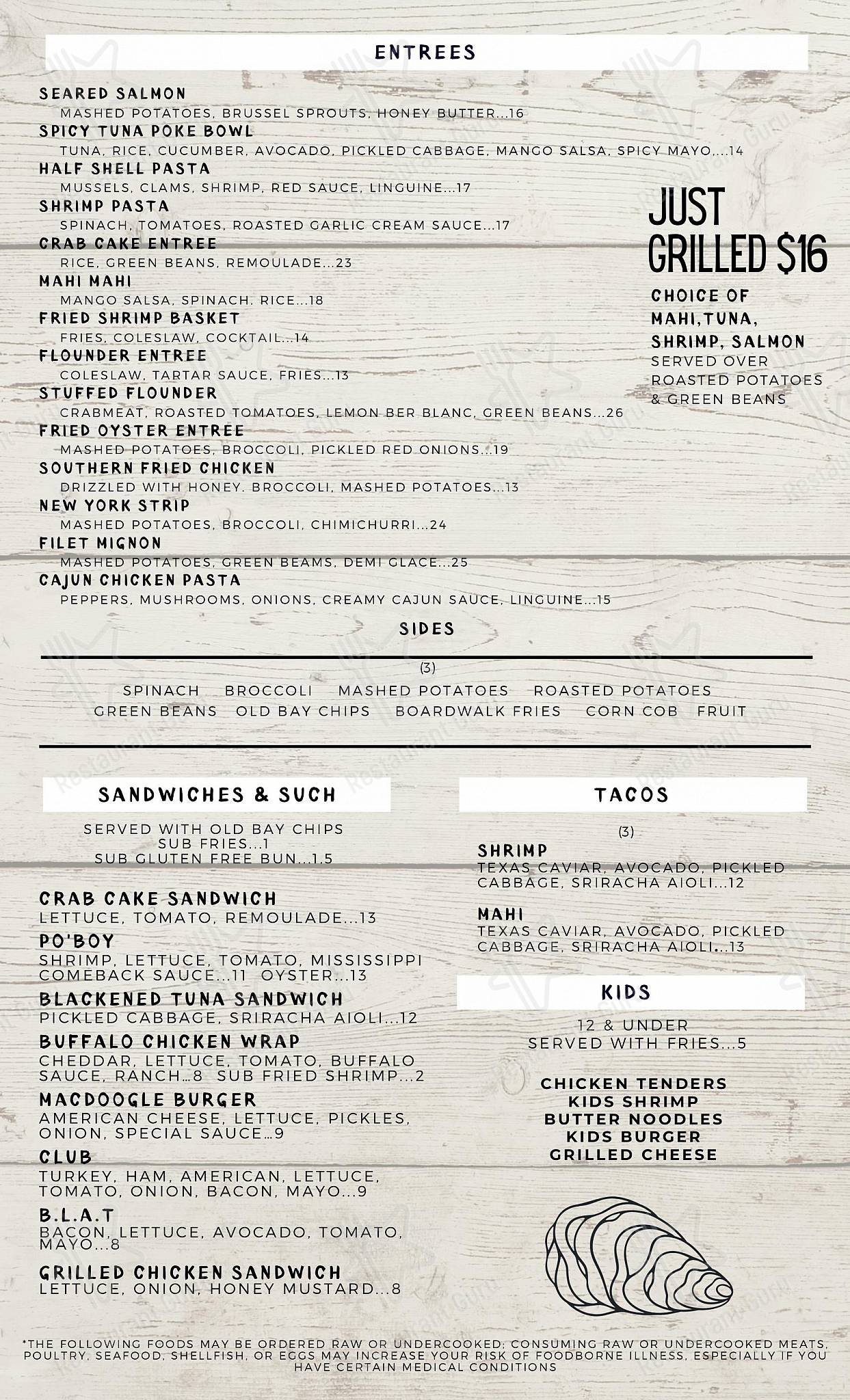 Menu at Half Shell Grill restaurant, Urbanna