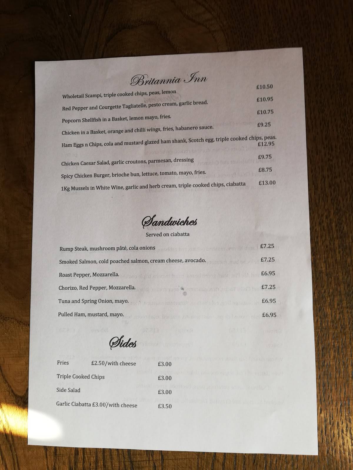 Menu at Britannia Inn Halkyn pub & bar, Halkyn