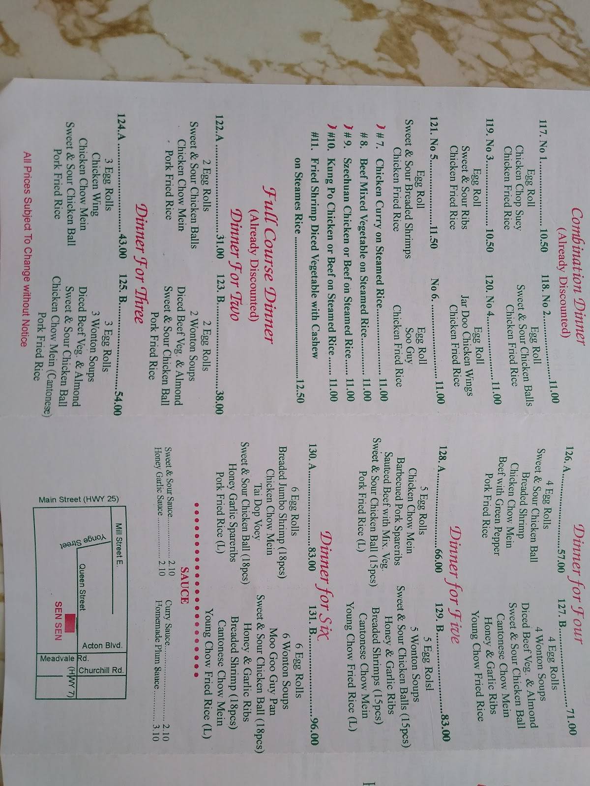 Menu at Sen Sen Restaurant, Acton