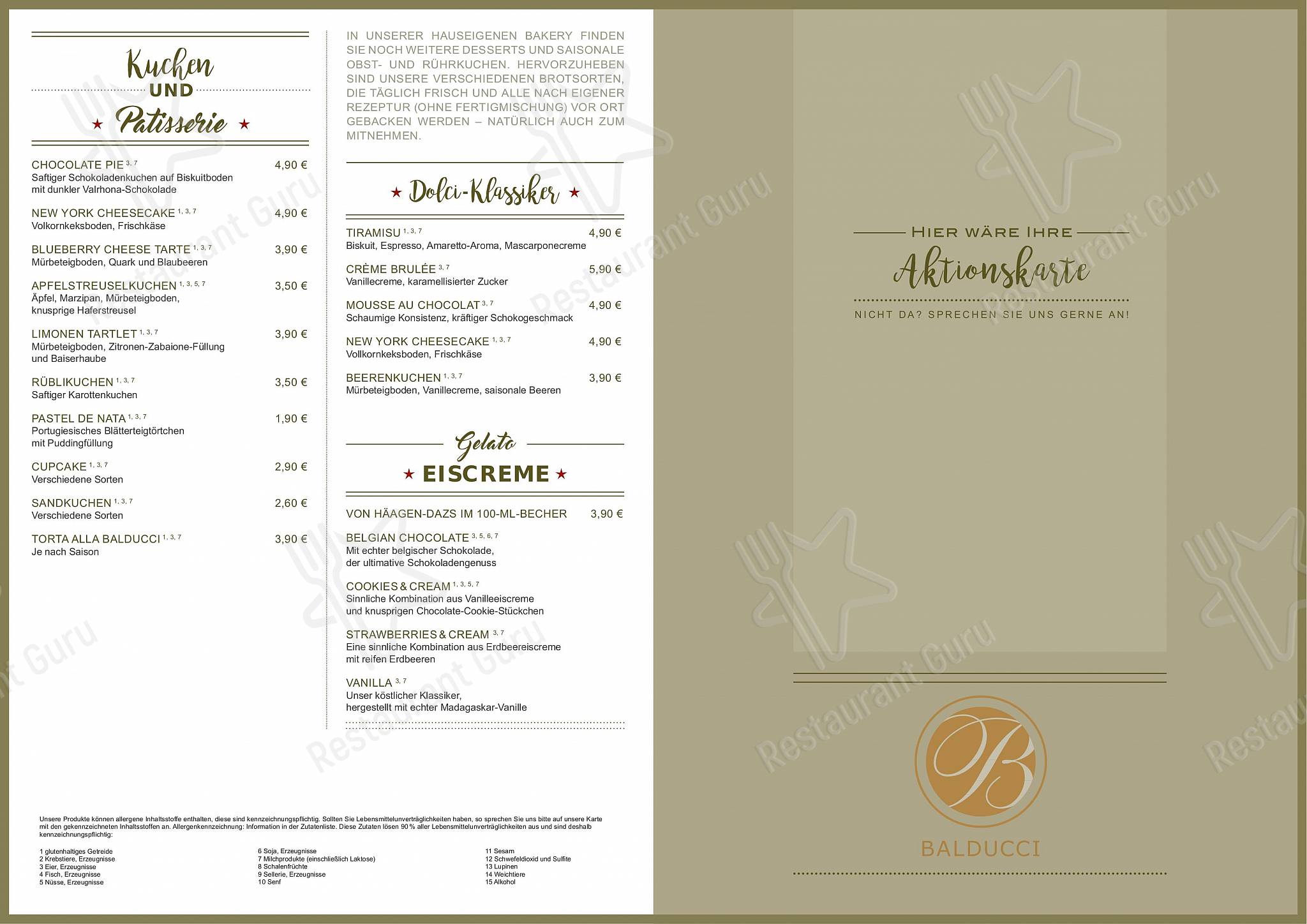 Speisekarte von Balducci Alstertal cafe, Hamburg, Heegbarg 31