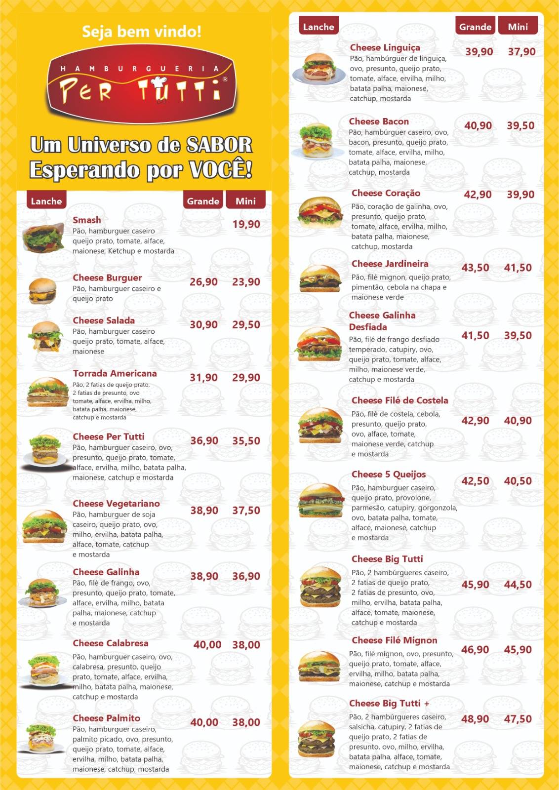Carta del restaurante Per Tutti, Araraquara